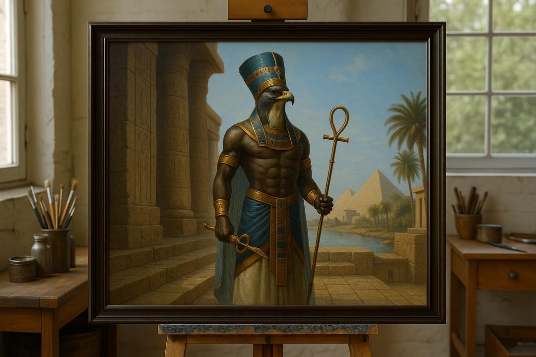 Horus Portrait Oil Painting – Falcon-headed Egyptian God on Canvas ...