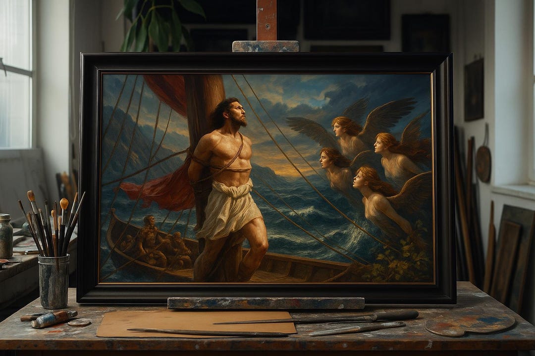Odysseus Tied to the Mast Hearing the Sirens – Original Oil Painting of ...