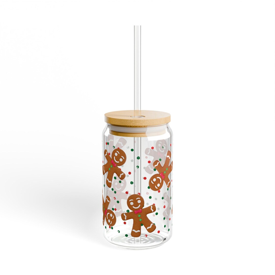 Gingerbread Man 16oz Sipper Glass, Festive Holiday Drinkware for Hot ...