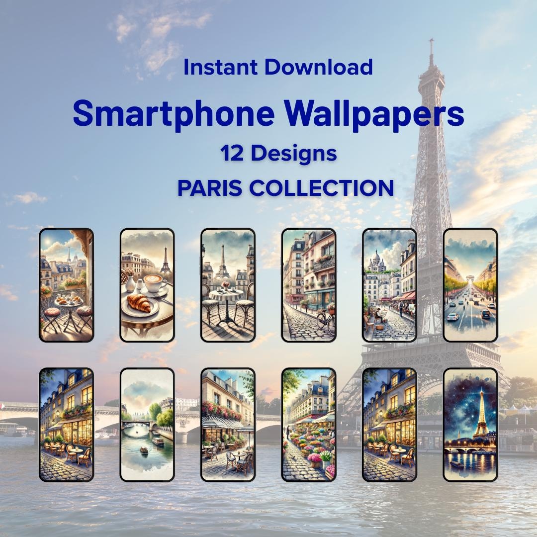 Paris Collection iPhone Wallpapers – Watercolour, 12 Designs, Digital ...