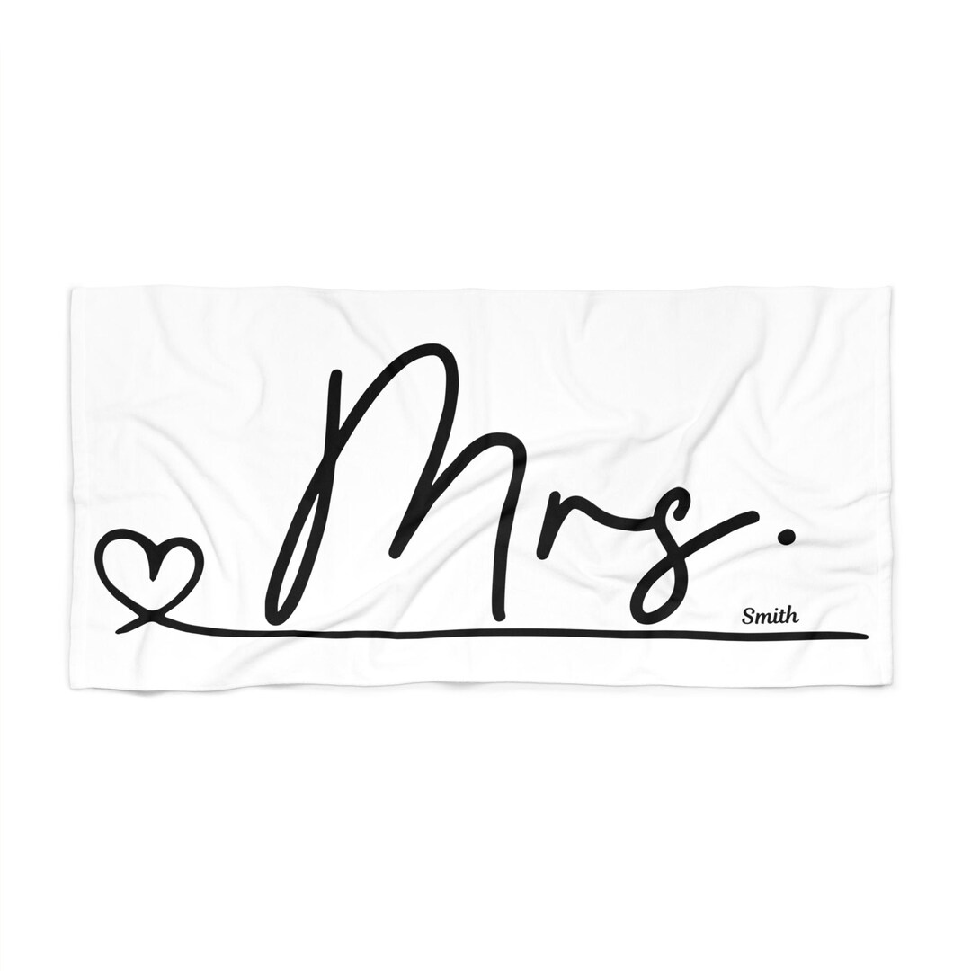 Mrs. Script Signature Large Beach Towel | Bridal Honeymoon Gift - Etsy
