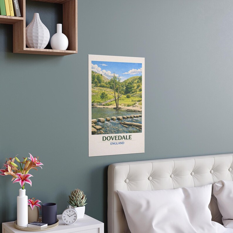 Dovedale Travel Poster | Peak District River & Stepping Stones Print ...