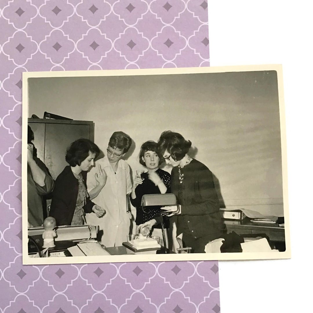 Vintage Office Snapshot Photograph — Women at Work, Mid-century Social ...