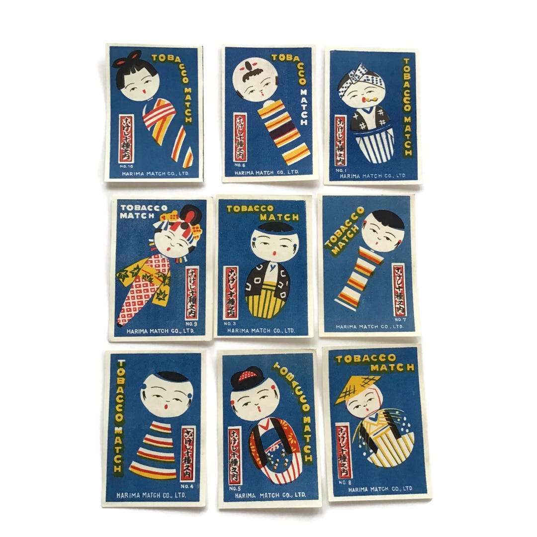 Vintage Japanese Matchbox Labels – Kokeshi Doll Design, Harima Match Co ...