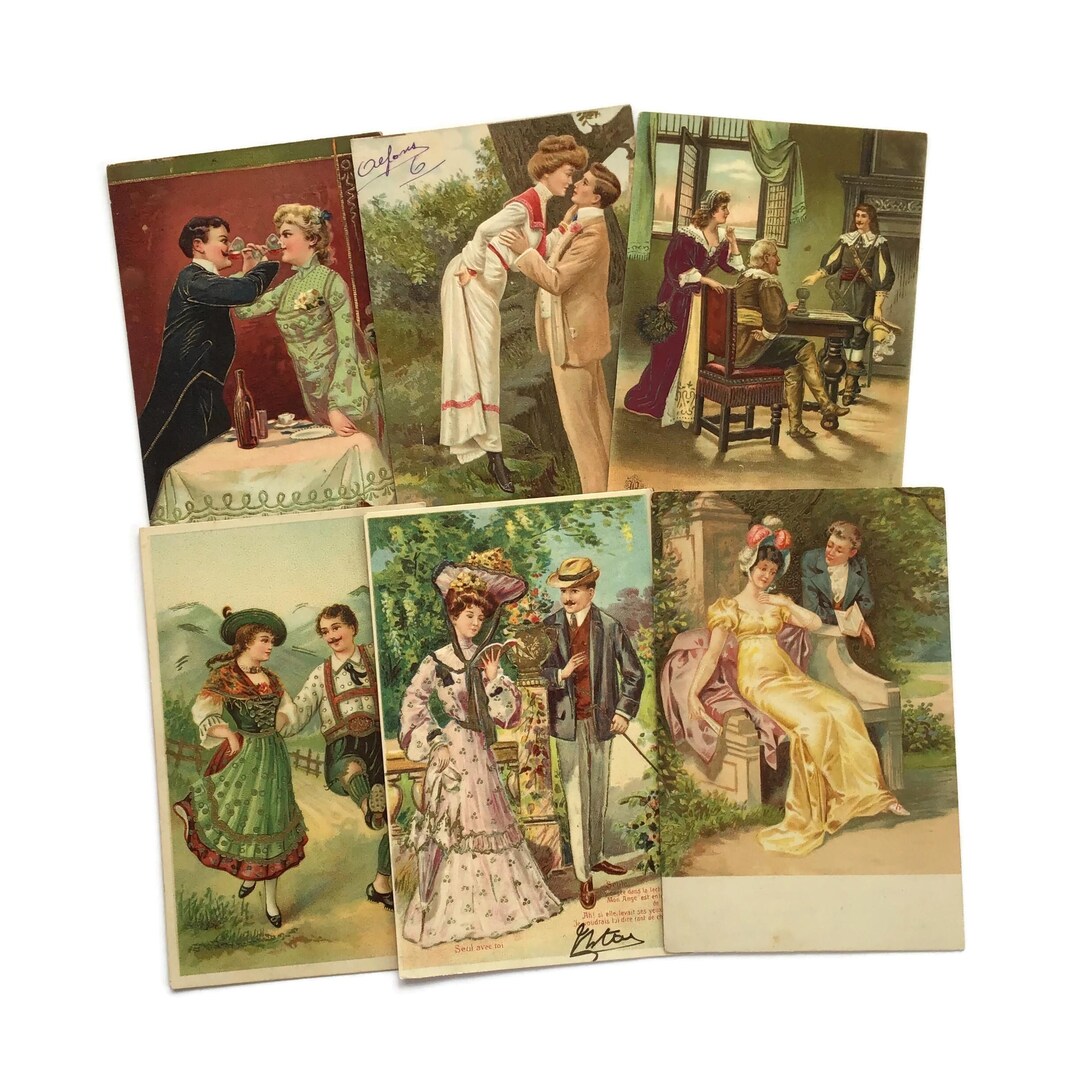 Set of 6 Antique Romance Postcards – Early 1900s Edwardian Ephemera ...
