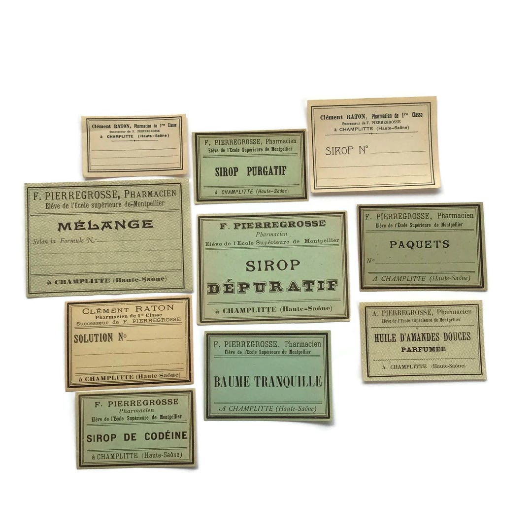 Antique French Pharmacy Labels – Set of 10 Apothecary Labels – 1900s ...
