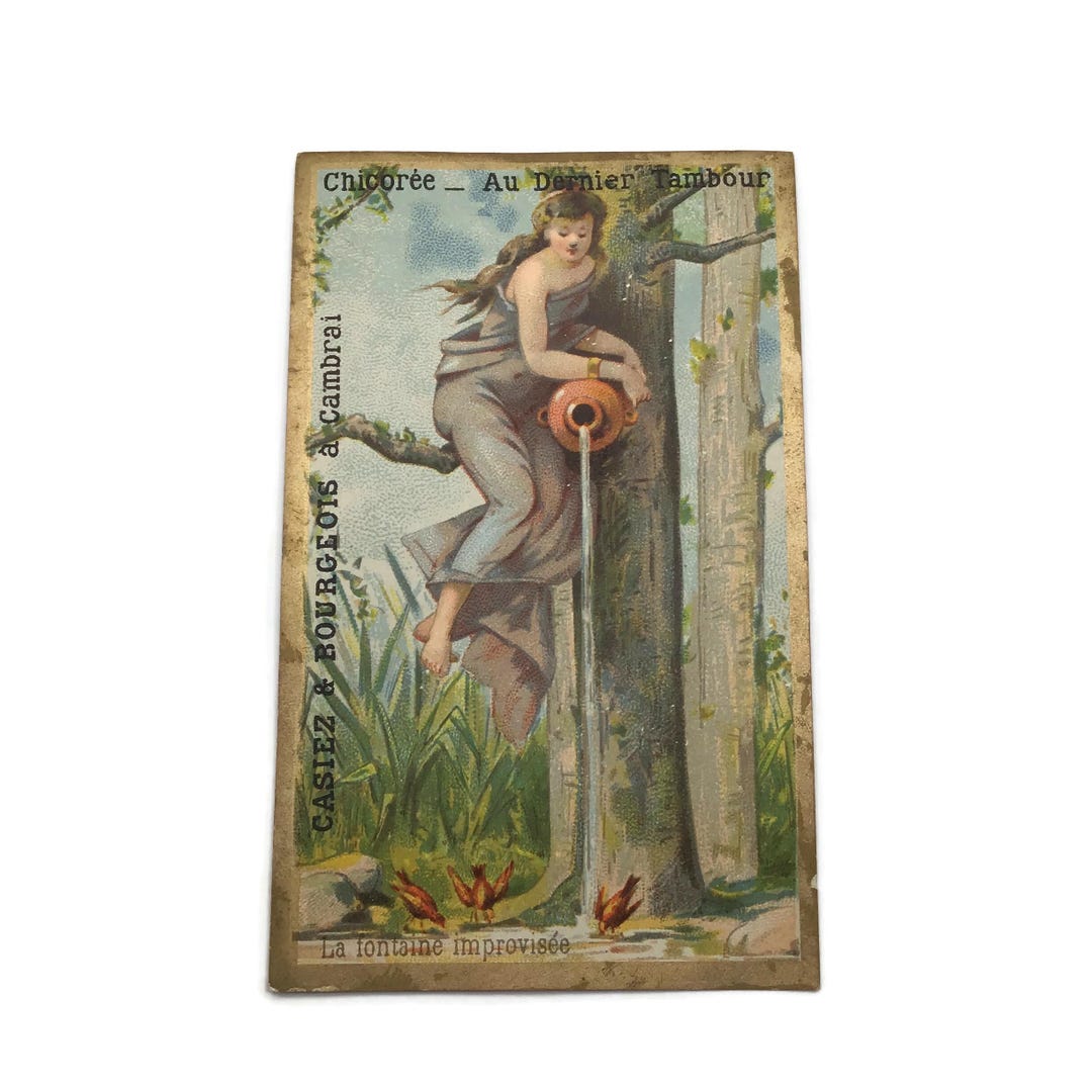Antique French Trade Card – Victorian Nymph at the Forest Fountain ...