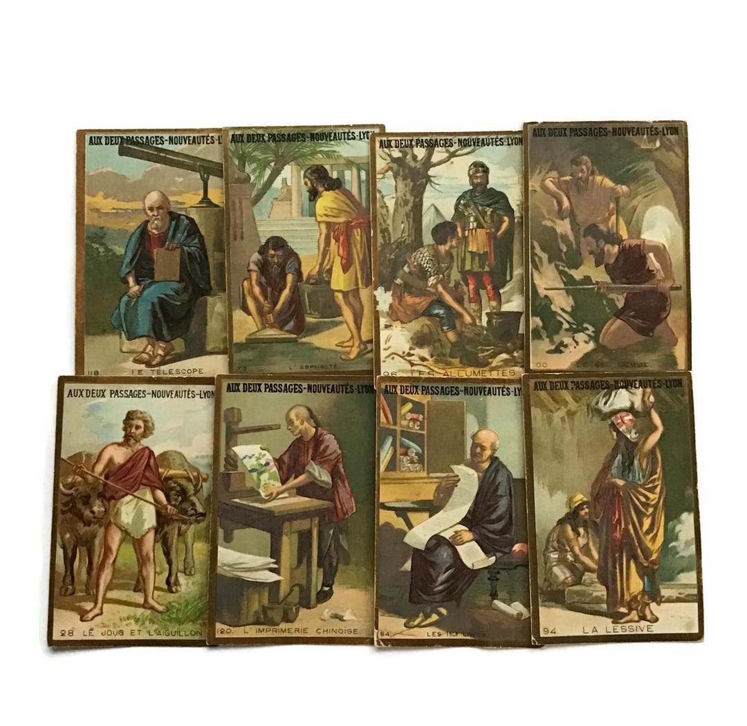 Antique French Trade Cards – Set of 8 Educational Chromos – Aux Deux ...