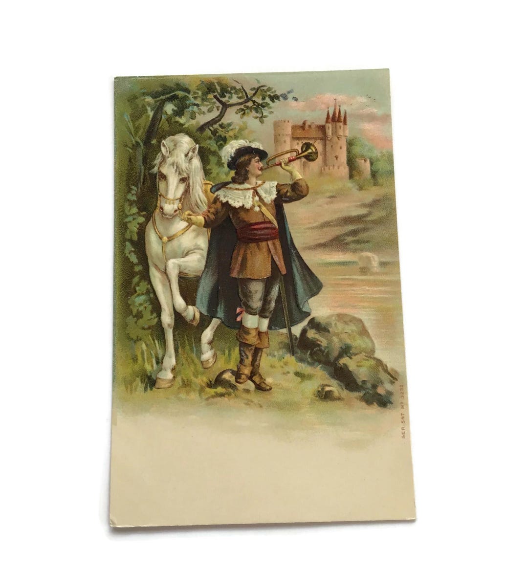 Vintage Embossed Postcard With Castle Scene – Medieval Trumpeter and ...