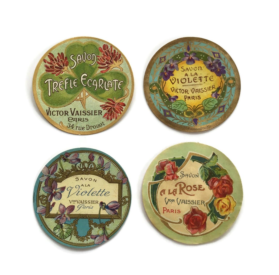 Set of 4 Antique French Soap Labels – Victor Vaissier, Paris – Floral ...