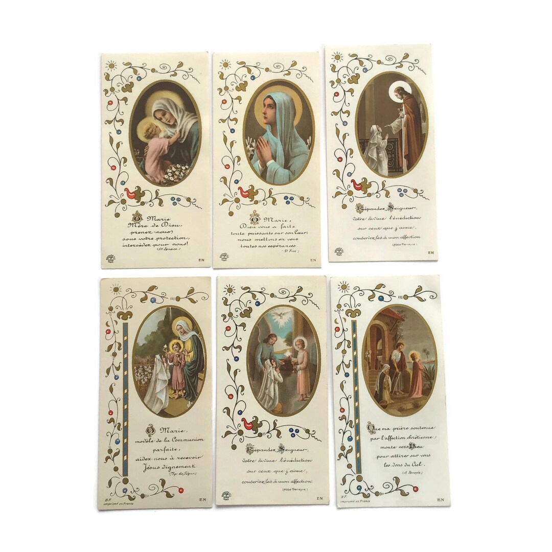 Set of 6 Vintage Communion Holy Cards – Gilded Floral Borders ...