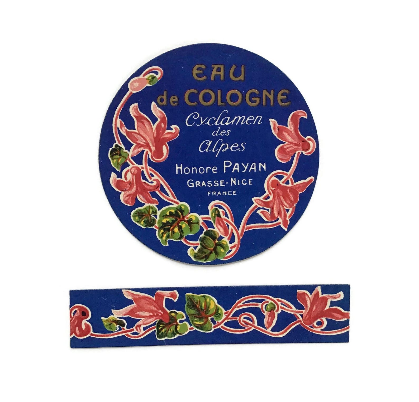Antique French Cologne Labels | Round & Strip Set - Cyclamen Floral Art ...