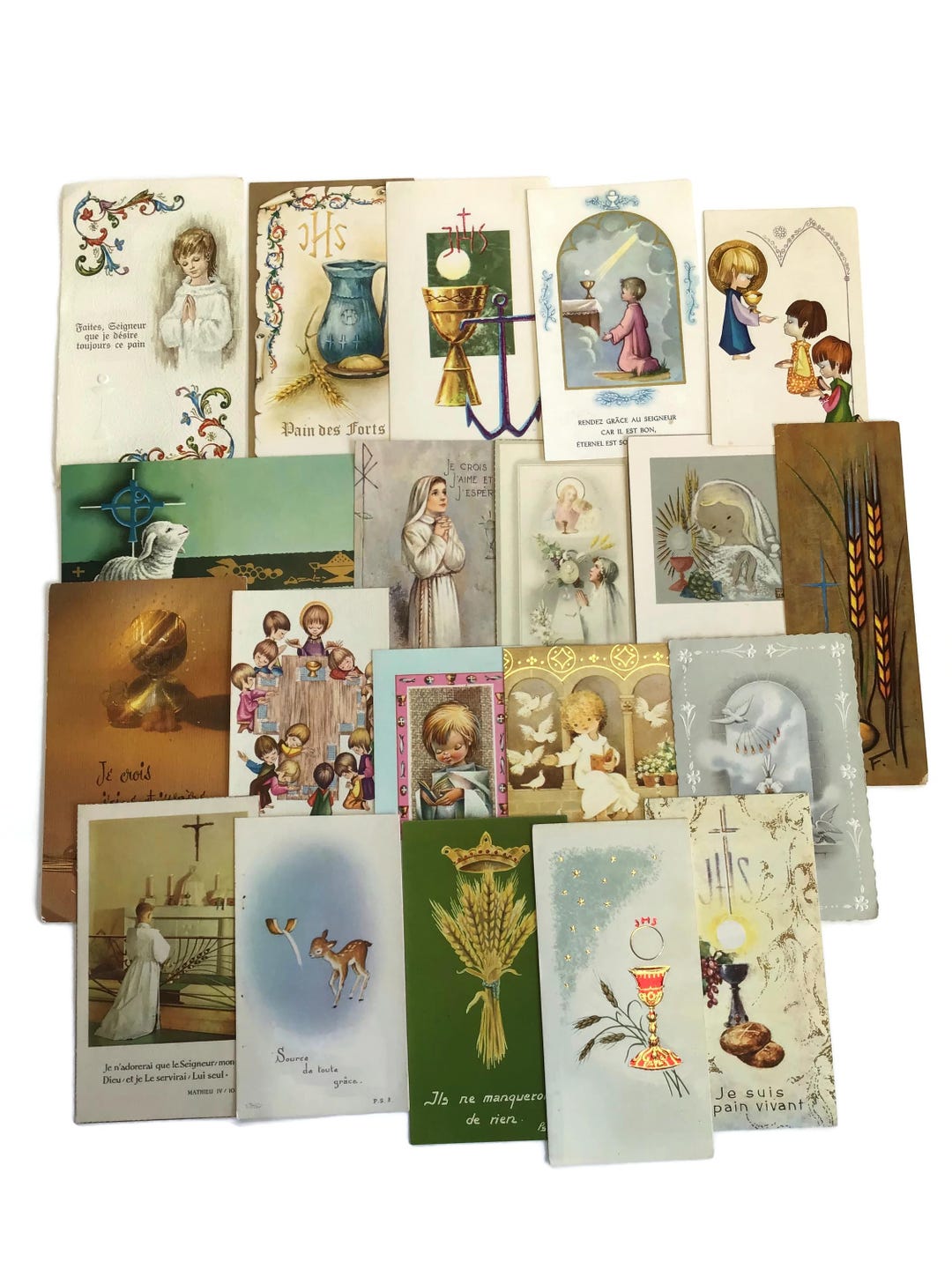 Vintage French Communion Cards – Set of 20 Worn Holy Cards – 1960s–70s ...