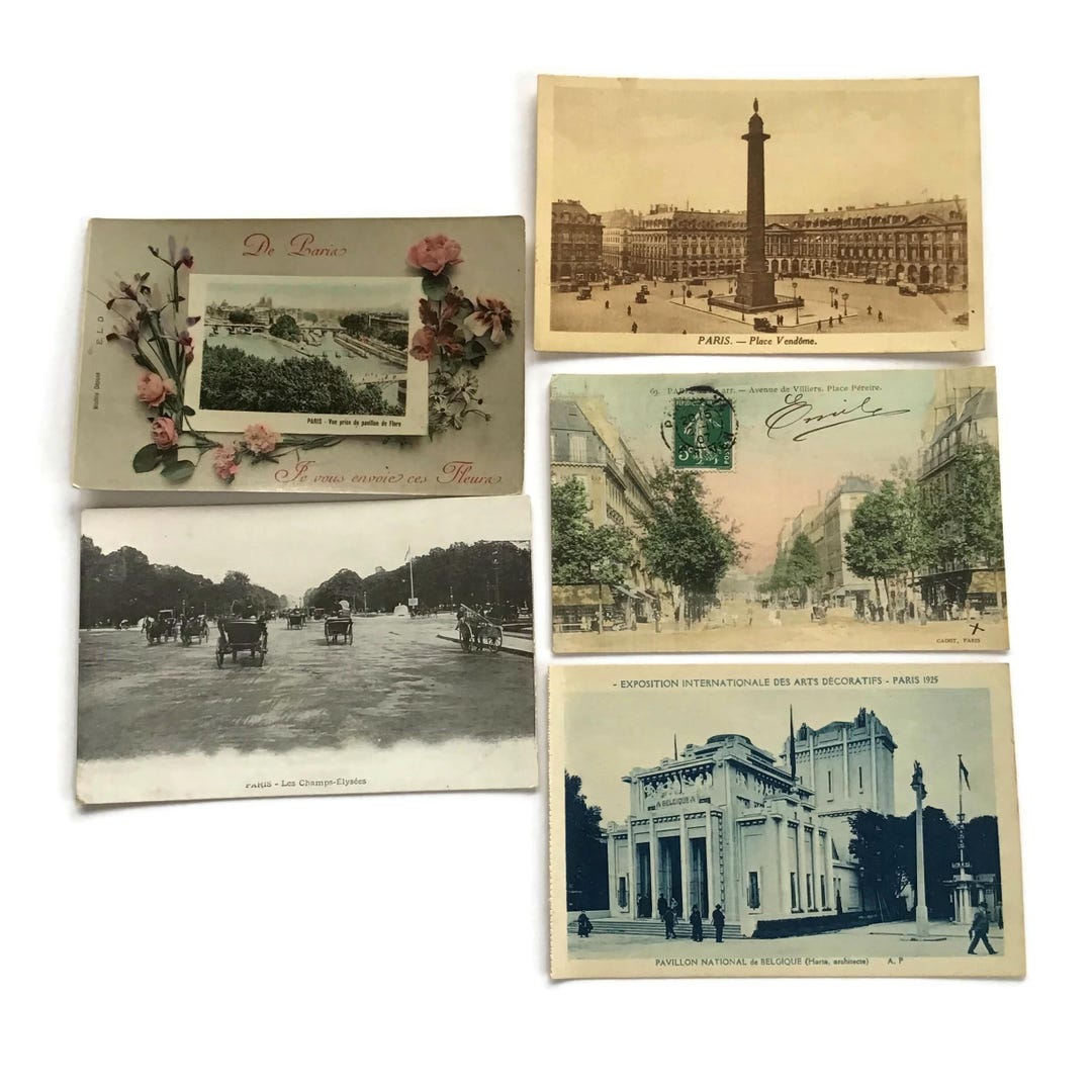 Set of 5 Antique Paris Postcards | Historic French Landmarks | Worn ...