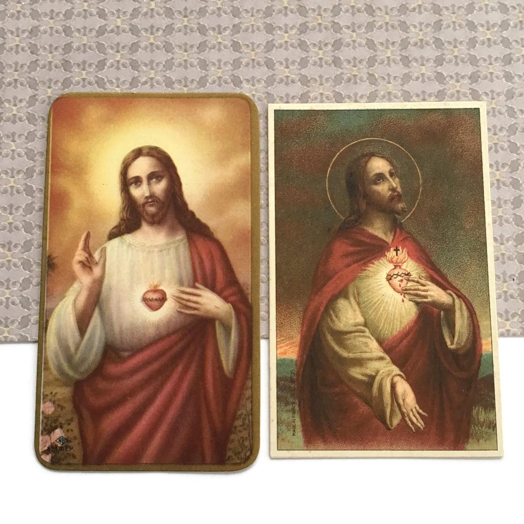 Vintage Sacred Heart Jesus Holy Cards Set of 2 – Catholic Devotional ...