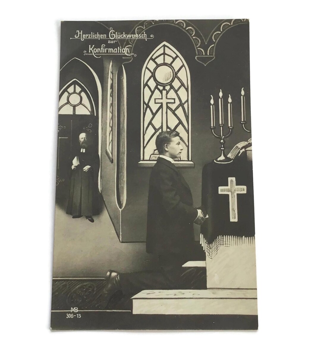 Antique German Postcard – Confirmation Blessings – Church Interior With ...