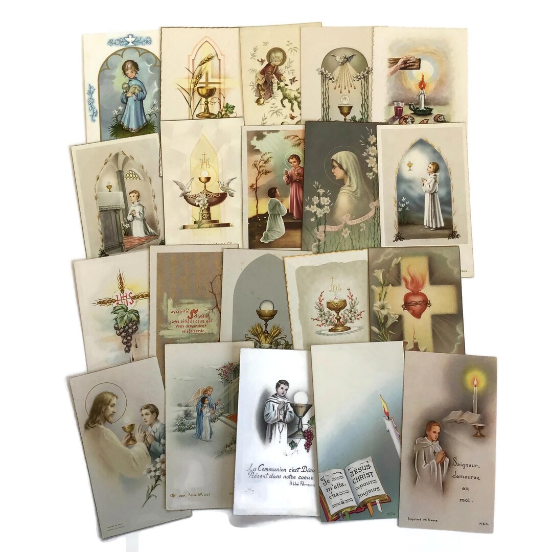 Vintage French Communion Cards – Set of 20 Religious Holy Cards With ...