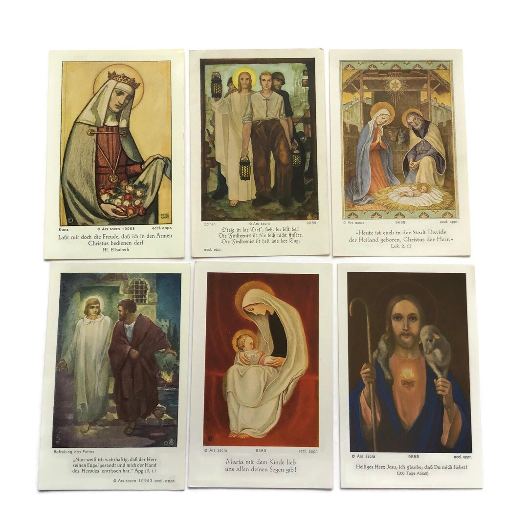 Vintage German Holy Cards – Catholic Religious Prints – Set of 6 – Mid ...
