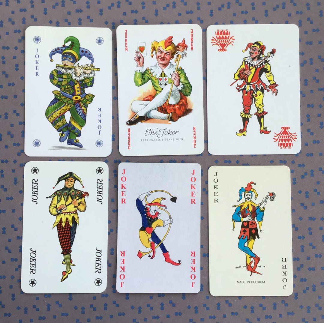 Set of 6 Vintage Joker Playing Cards – European Designs, Mid-20th ...