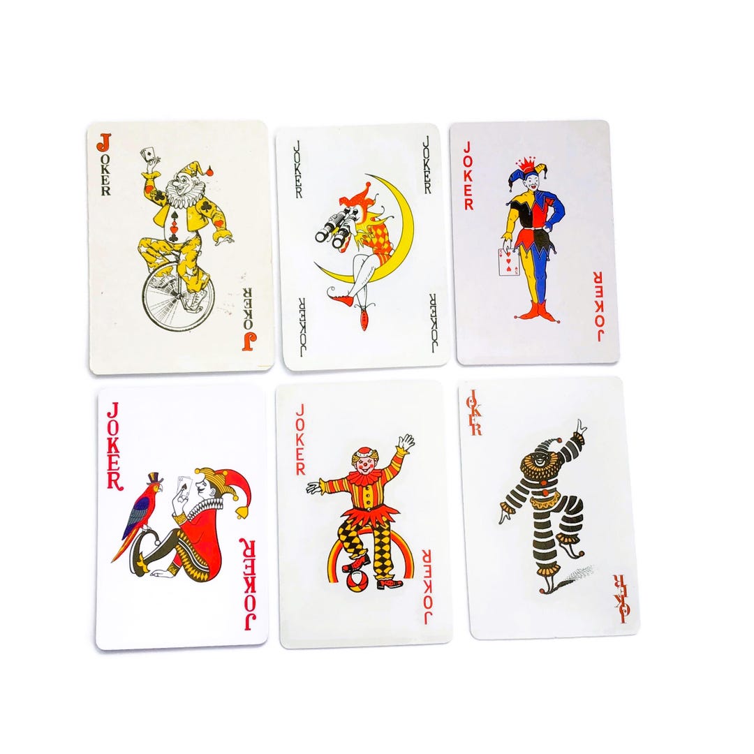 Set of 6 Vintage Joker Playing Cards – Circus, Harlequin & Jester ...