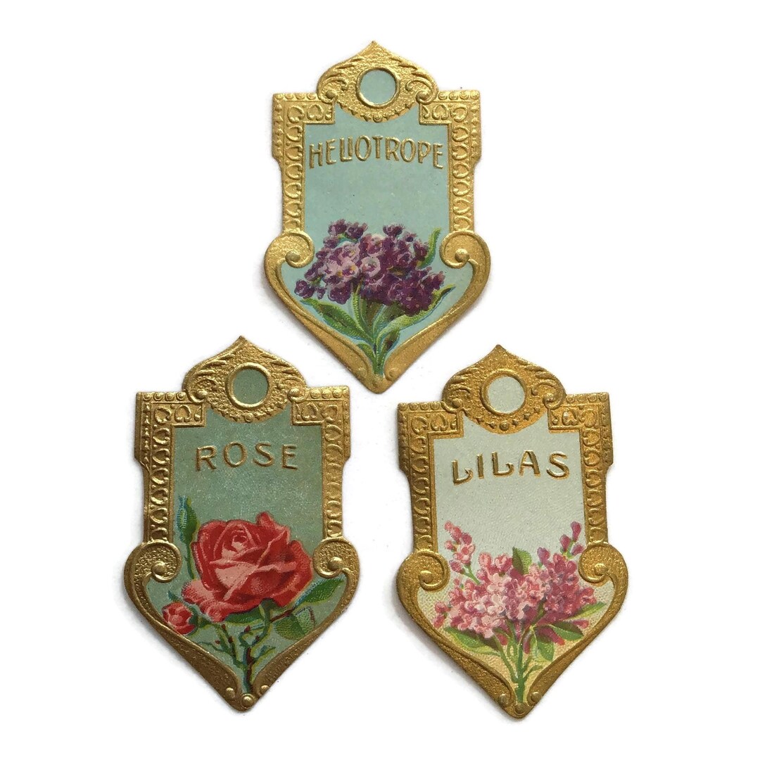 Antique Perfume Bottle Tags - Gold Embossed Floral Labels - Etsy