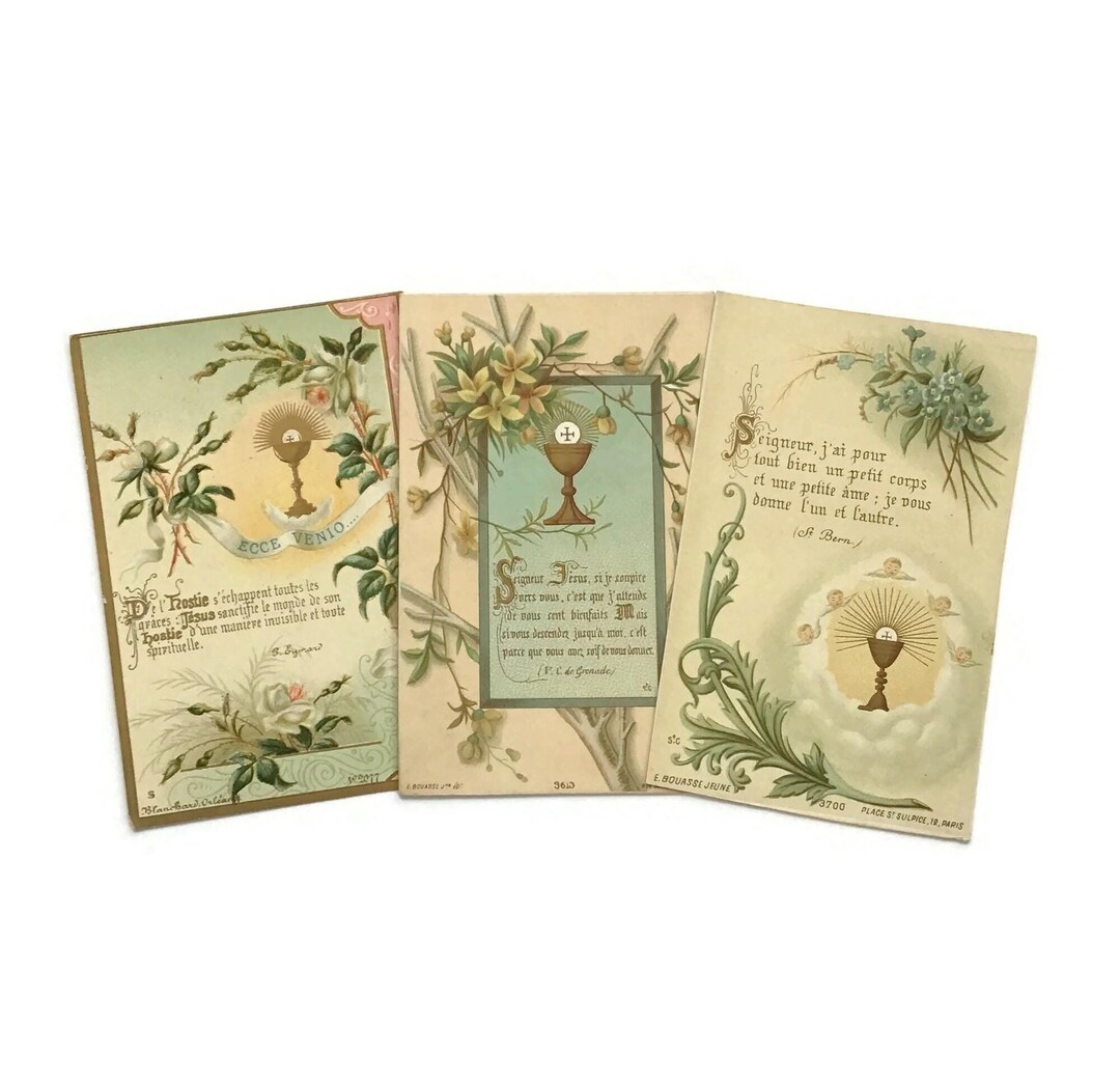 Set of 3 Antique French Communion Cards – 1880s–1890s Catholic Ephemera ...