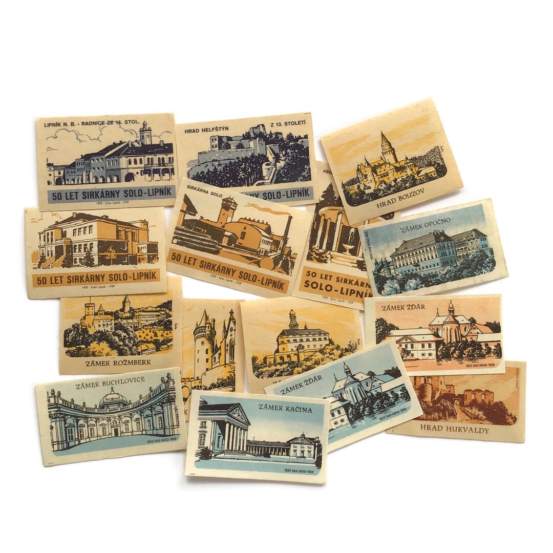 Vintage Castle & Landmark Matchbox Labels Set - Czechoslovak Travel ...