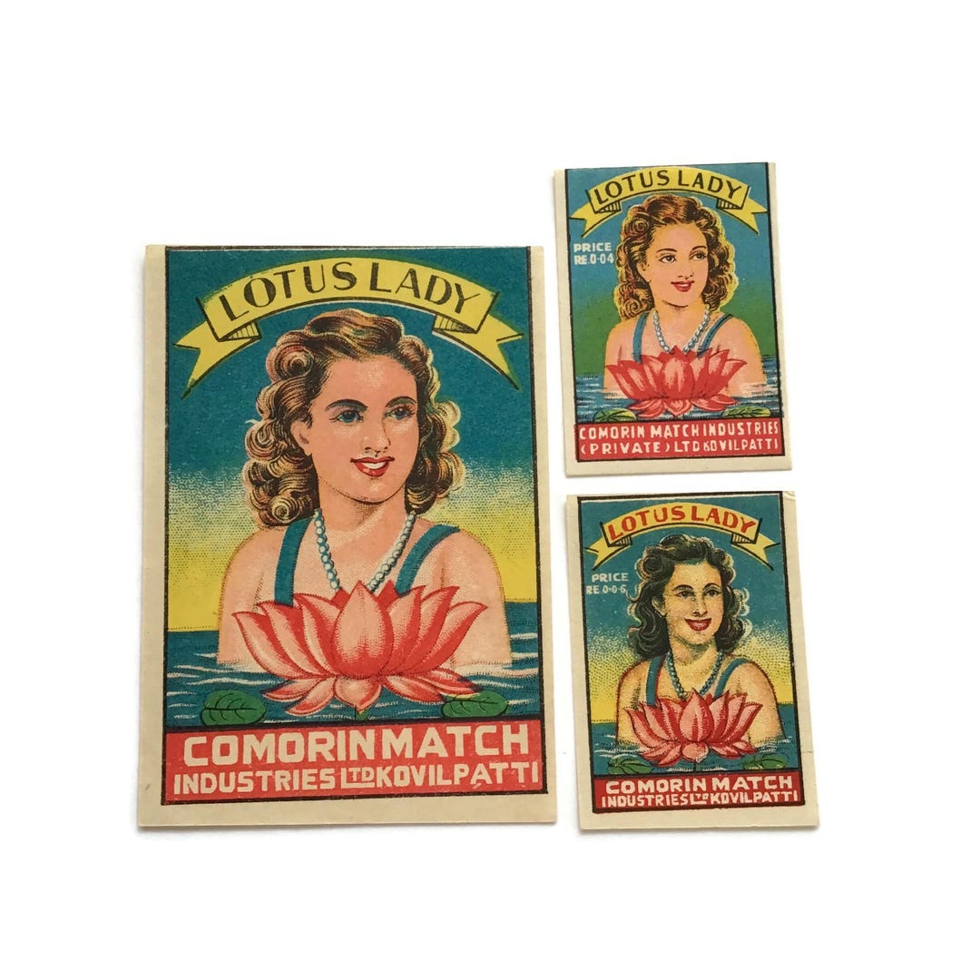 Vintage Indian Matchbox Labels – “lotus Lady” – Midcentury Comorin ...