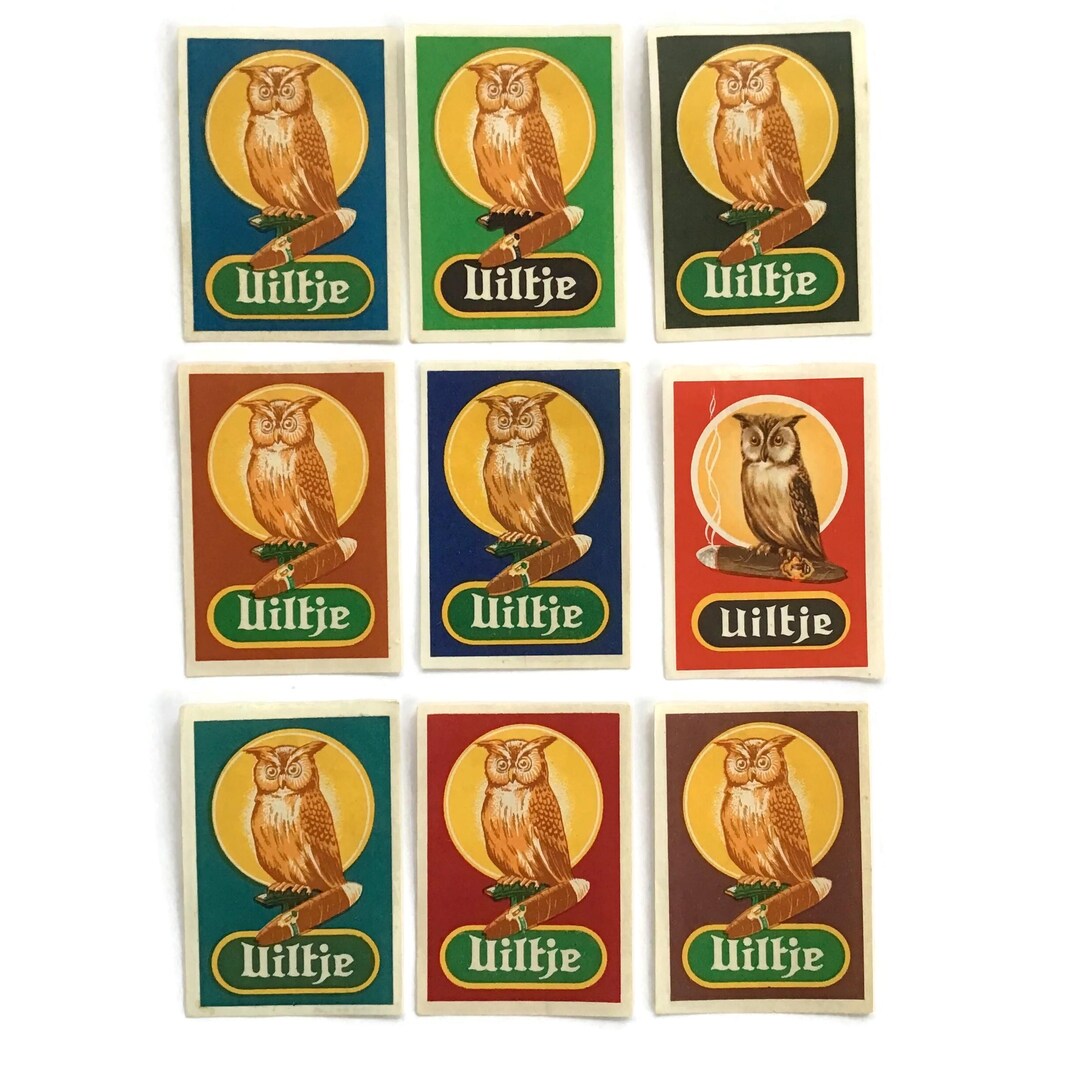 Uiltje Owl Matchbox Labels, Dutch Paper Set, Nine Colors, C.1950s - Etsy