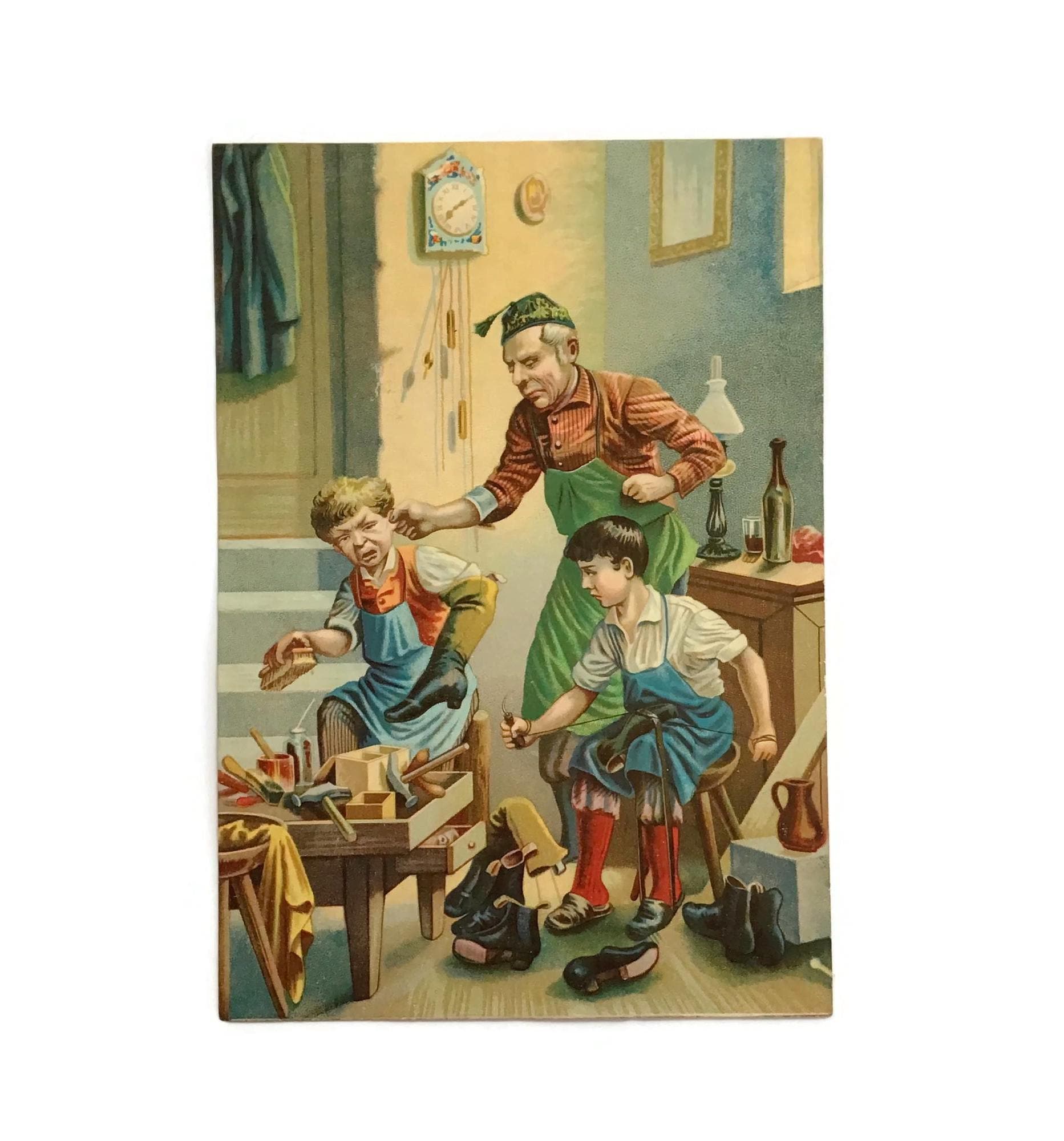 Antique 19th Century Shoemaker Workshop Print – Victorian Genre Scene ...