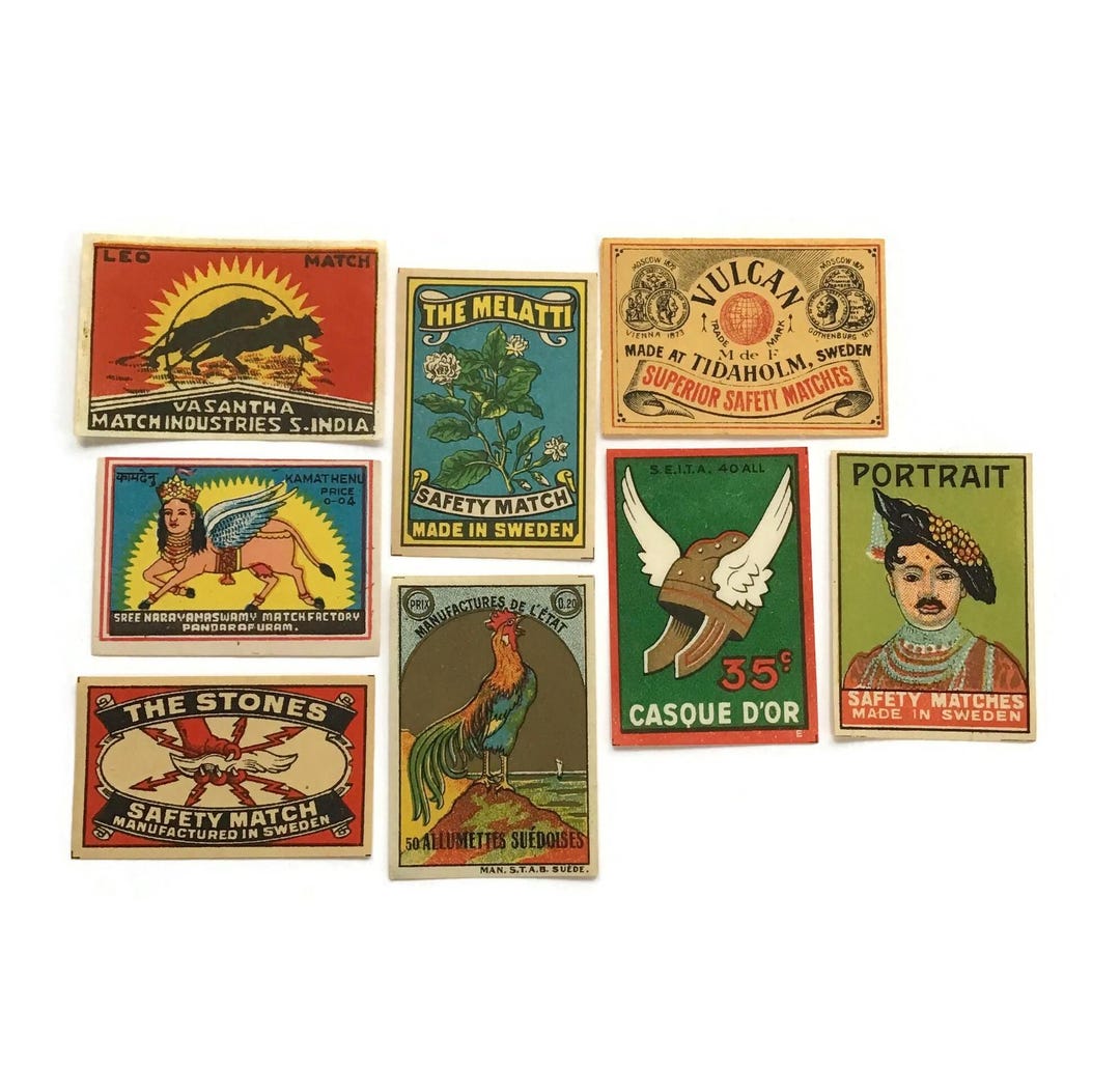 Lot of 8 Vintage Safety Match Labels Global Designs and Themes - Etsy