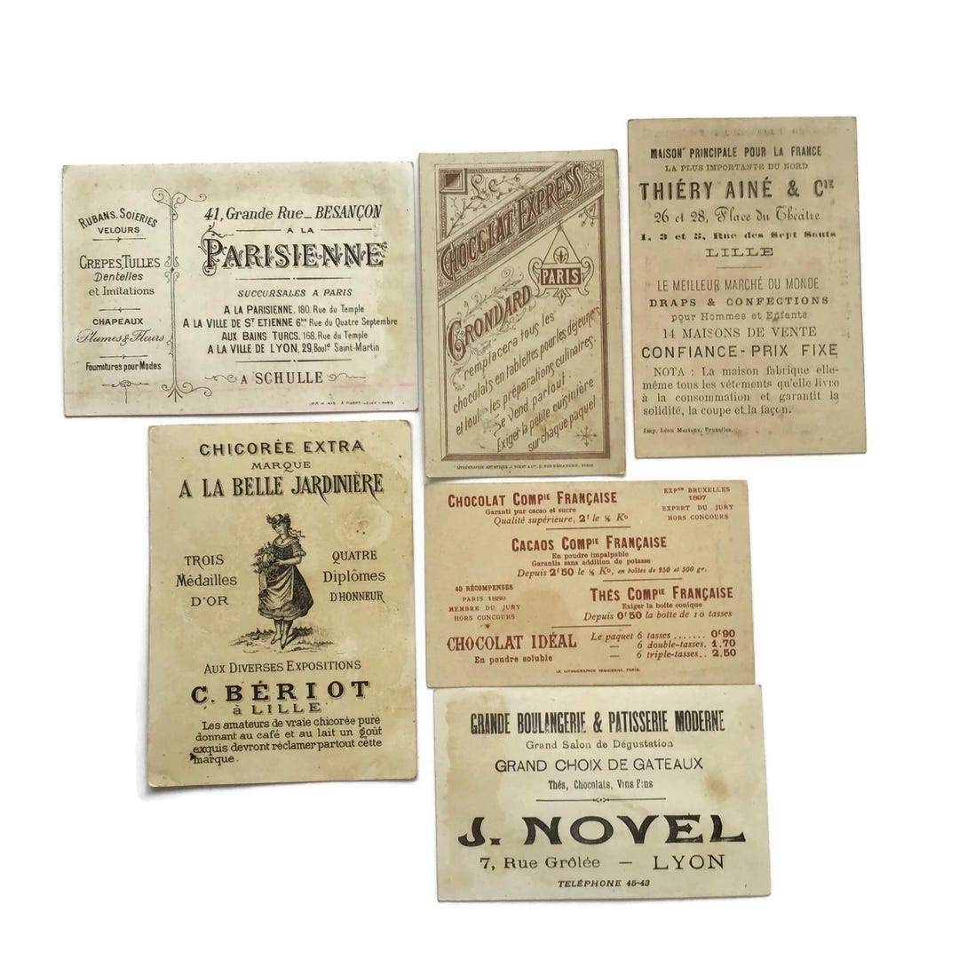Antique French Trade Cards – Set of 6 With Illustrated Advertising ...
