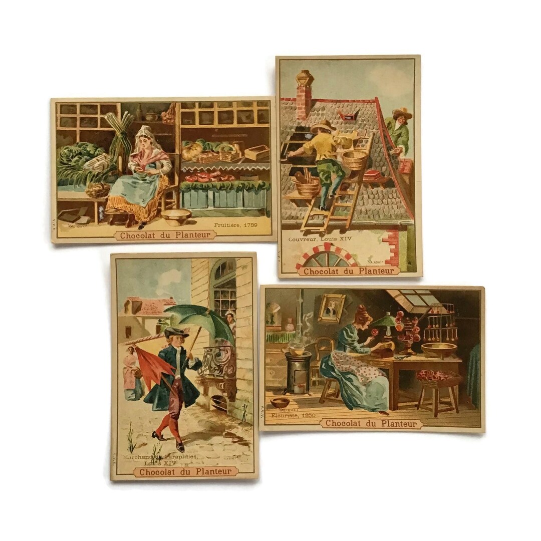 Antique French Trade Cards – Illustrated Professions Series – Set of 4 ...