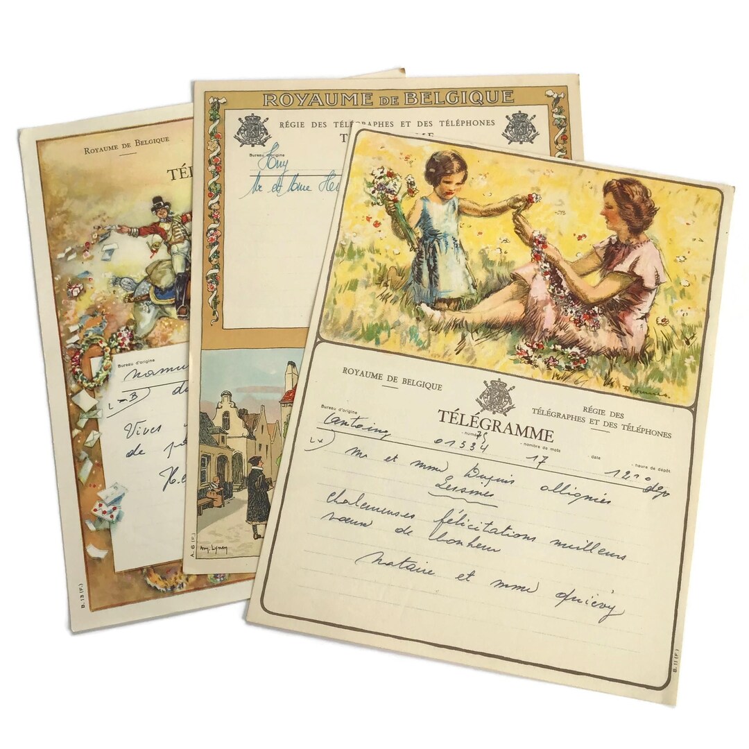 Belgian Telegrams: 1940s Handwritten Festive Illustrations - Vintage ...