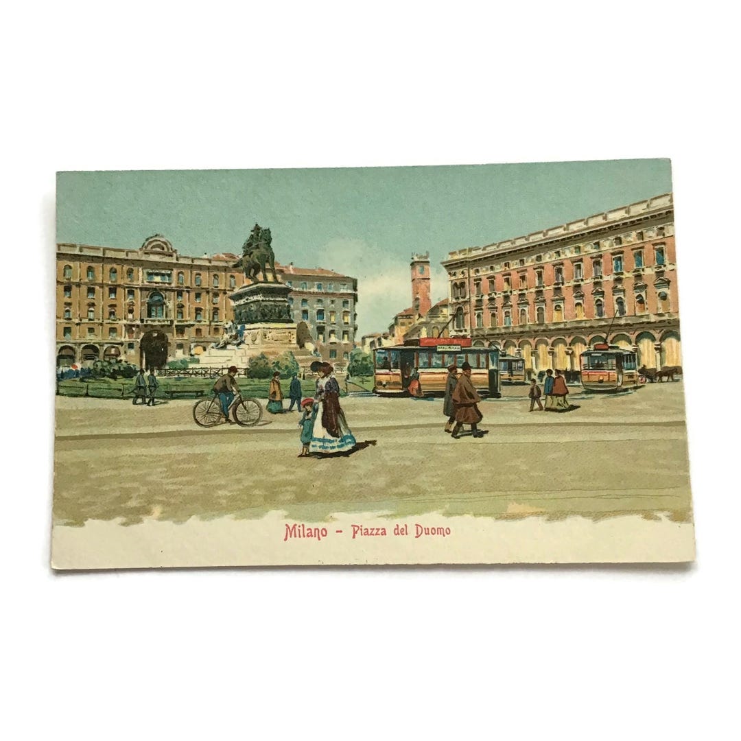 Vintage Italian Postcard – Piazza Del Duomo Milano – Illustrated City ...