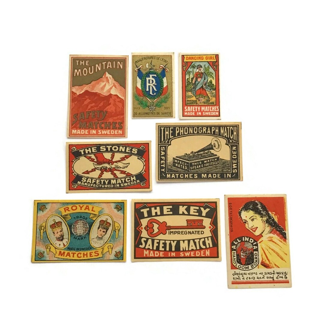 Lot of 8 Vintage Safety Match Labels Unique Global Graphics - Etsy