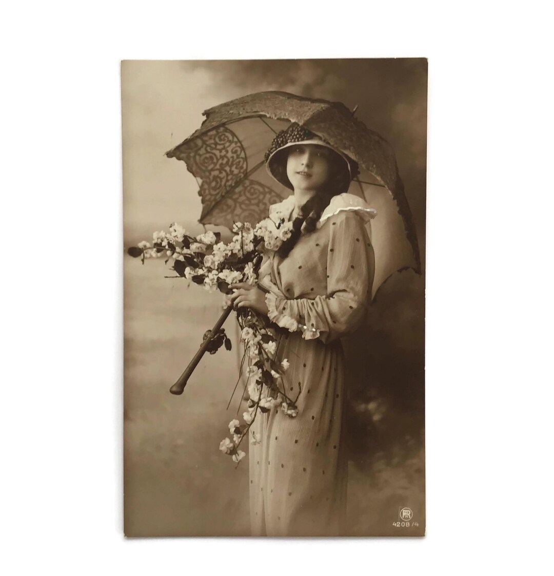 Sepia Lady With Parasol – Vintage French Postcard – Belle Époque ...