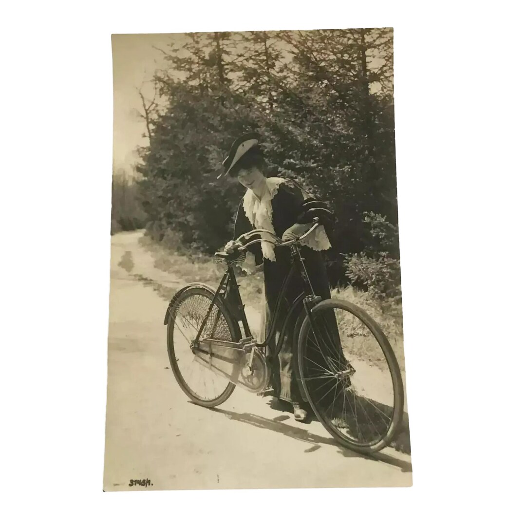 1907 Edwardian Woman Postcard - French Bicycle Scene - Etsy