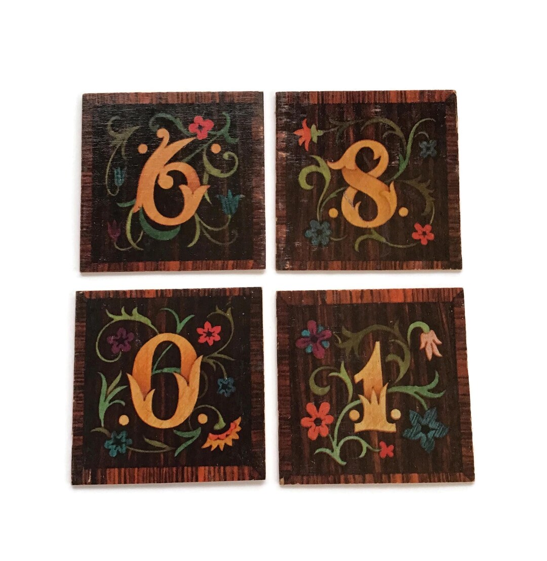 Vintage Wooden Tiles – Ornate Numbers With Floral Motifs (set of 4) - Etsy