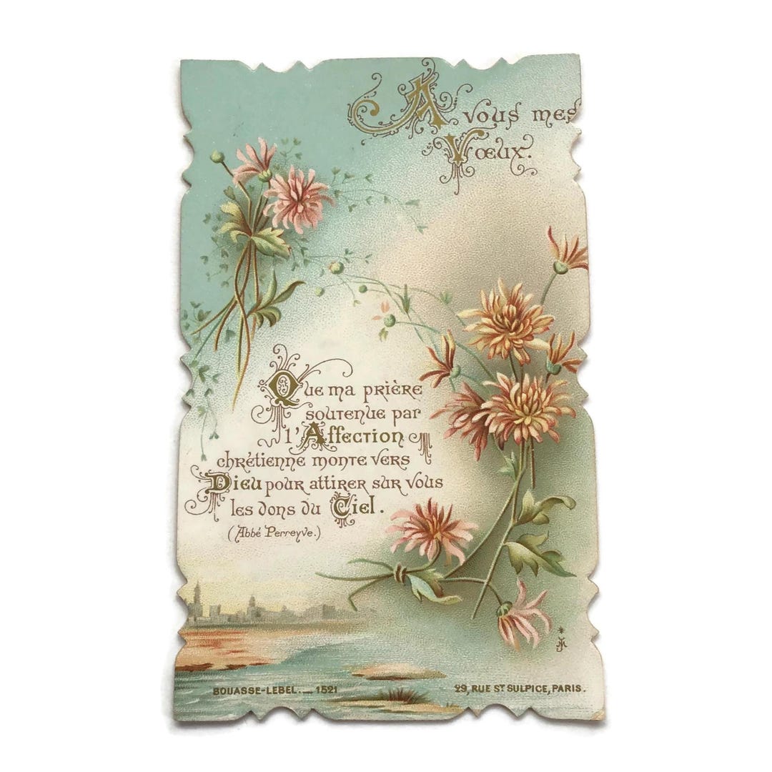 Vintage French Prayer Card, Floral Design, Scalloped Edges (c.1900) - Etsy