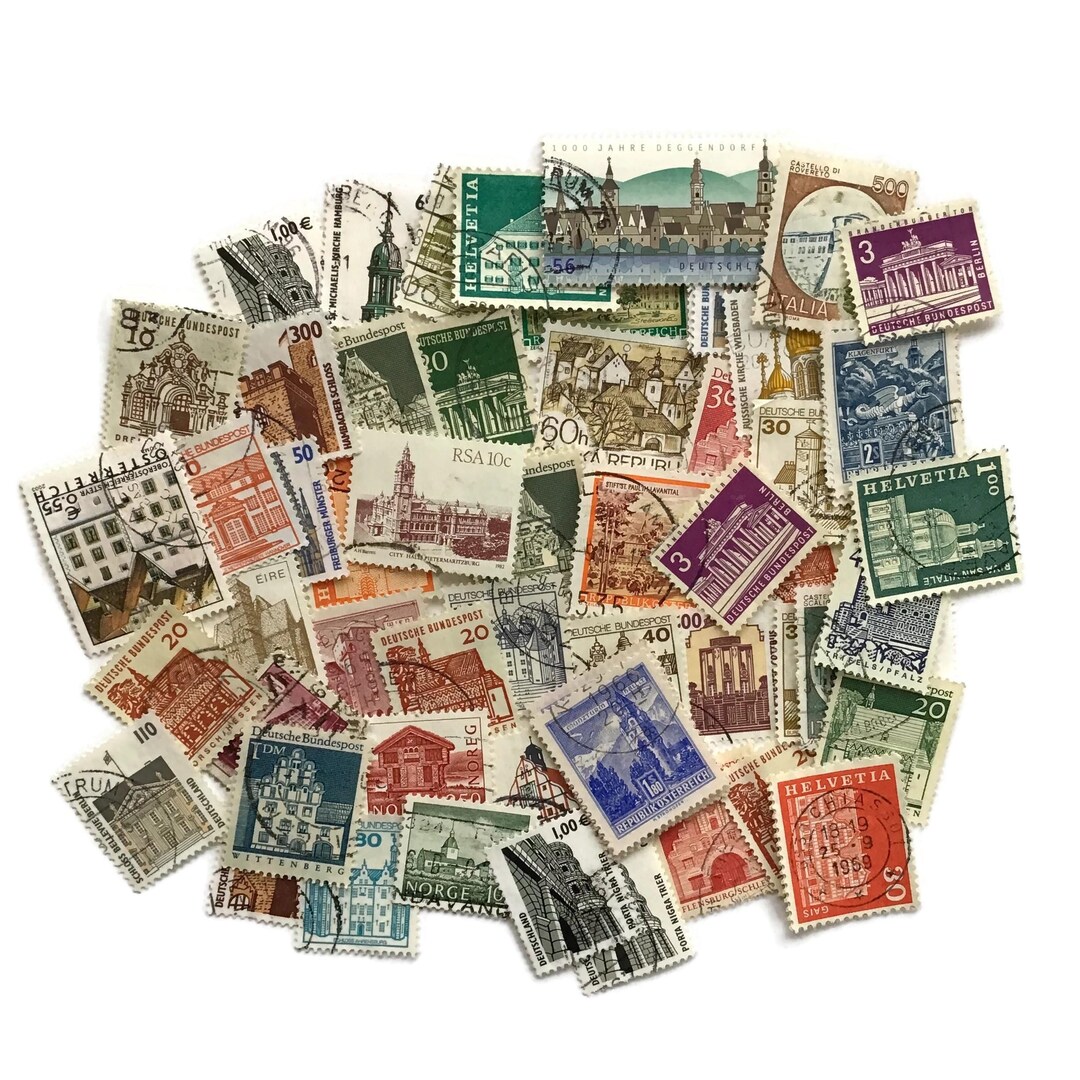 Vintage Architecture and Landmarks Stamps, Mixed Postage Stamp Set (25 ...