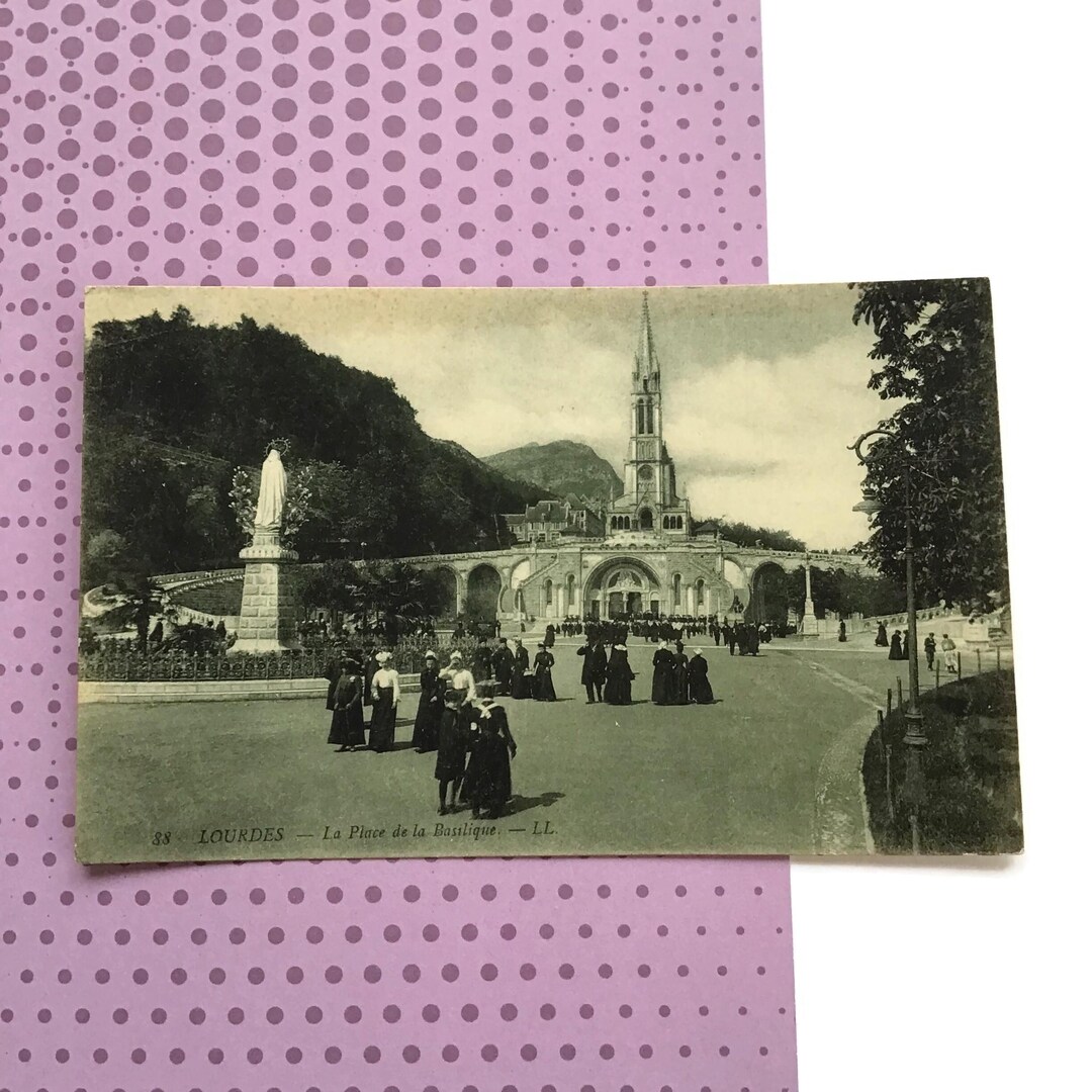 Antique Lourdes Basilica Postcard, La Place De La Basilique French ...