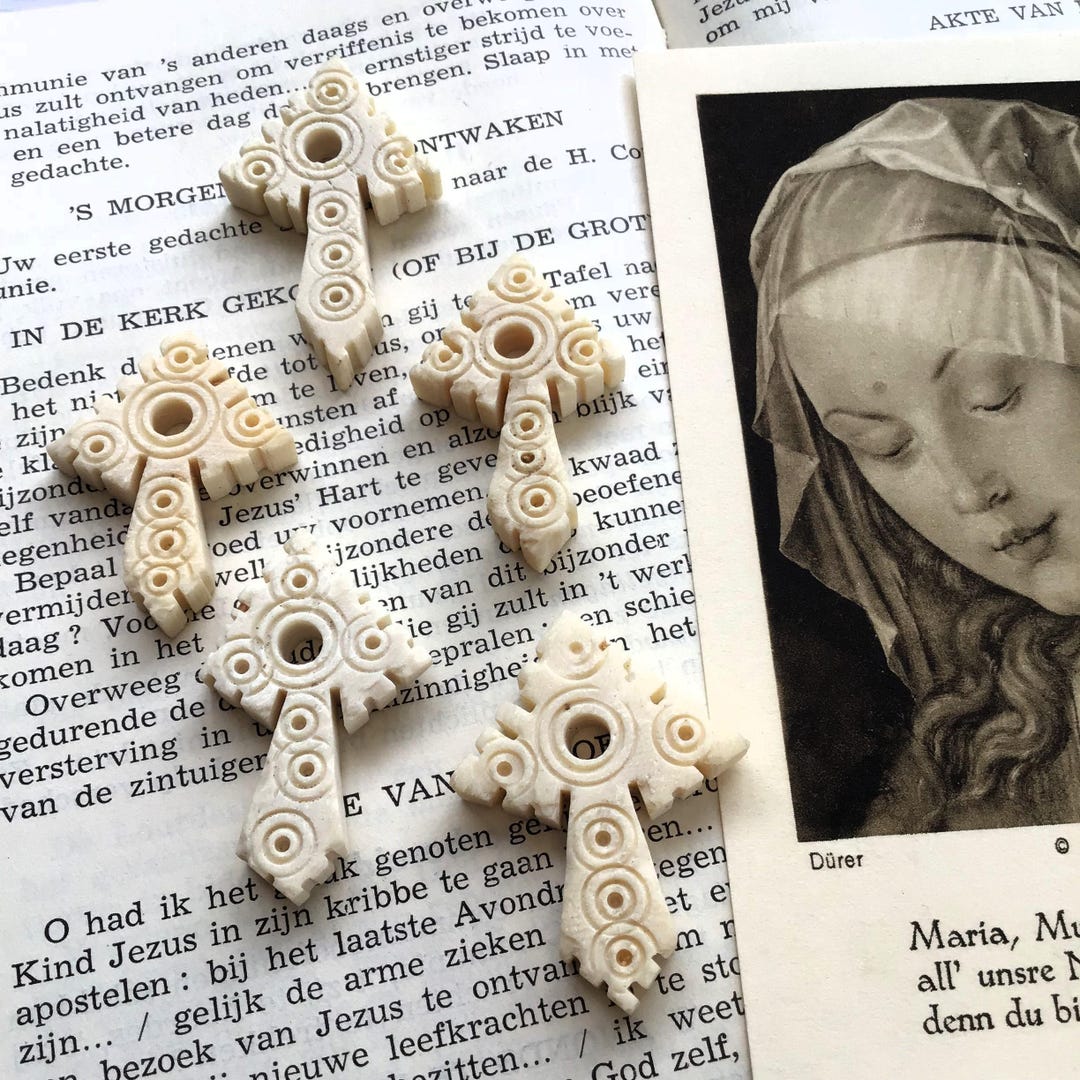Set of 5 Vintage Carved Bone Crosses – Ornate Religious Charms - Etsy