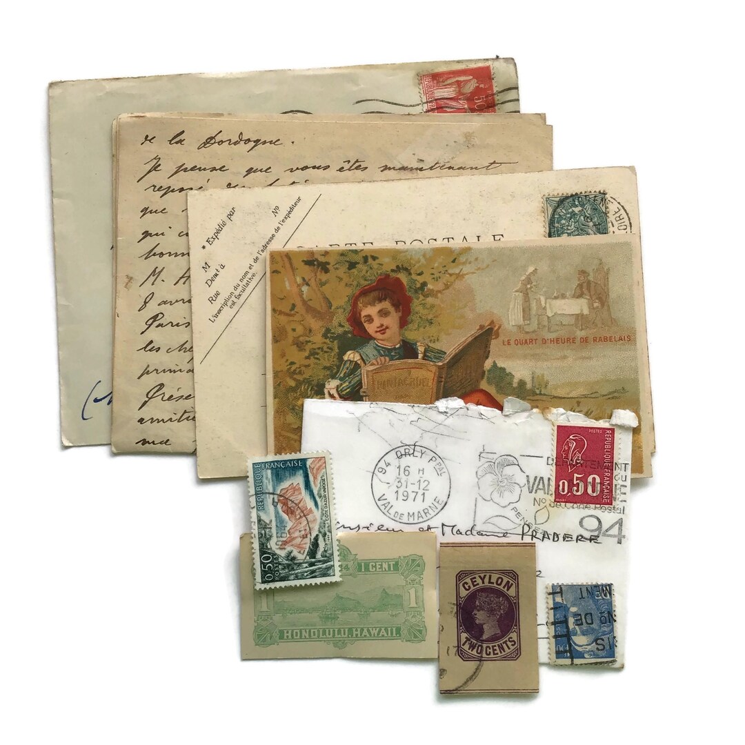 Antique Ephemera Set: 8-piece Vintage Paper Bundle With Stamps - Etsy
