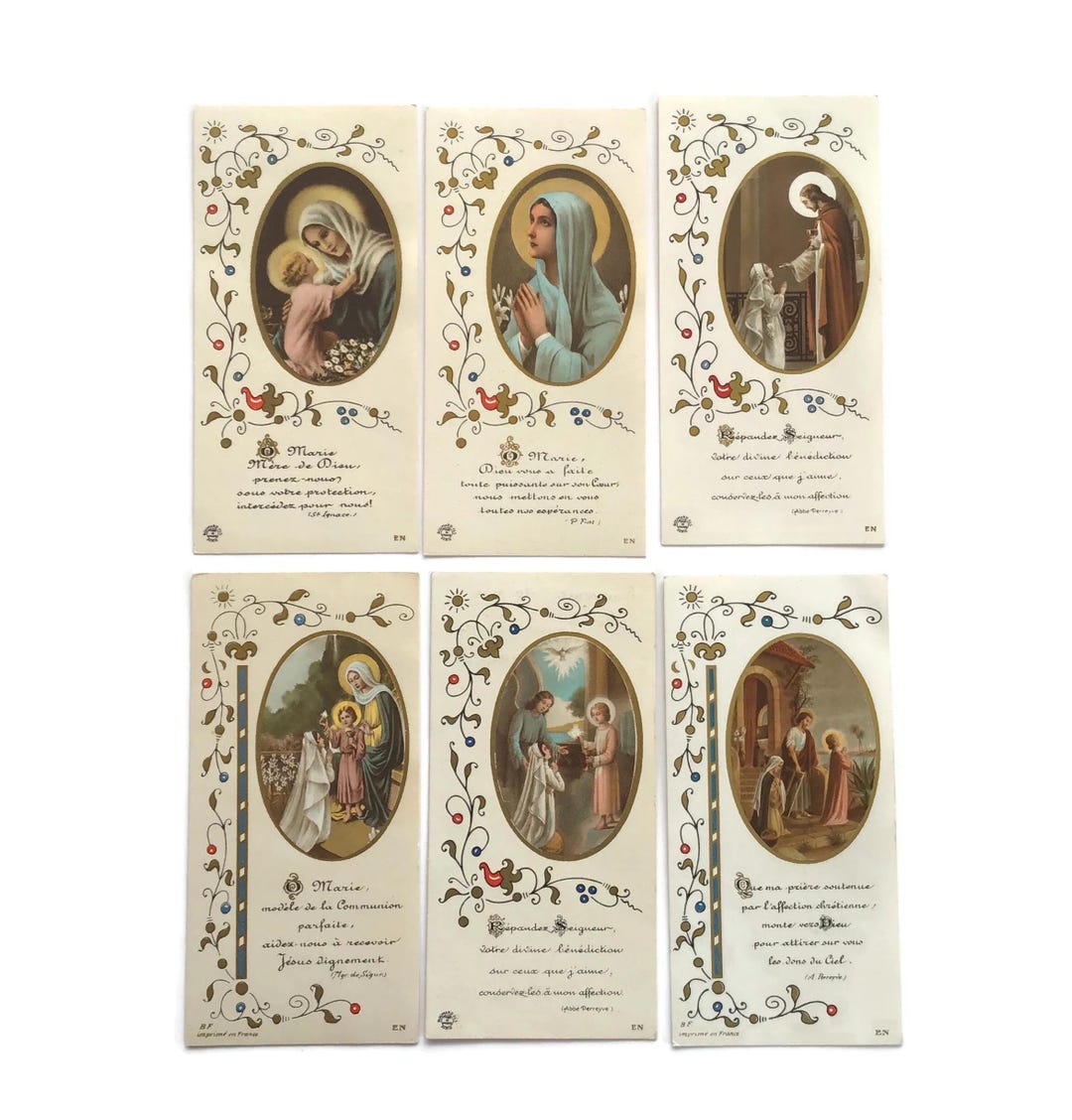 Set of 6 Antique French Holy Cards – First Communion Souvenir – 1950s ...