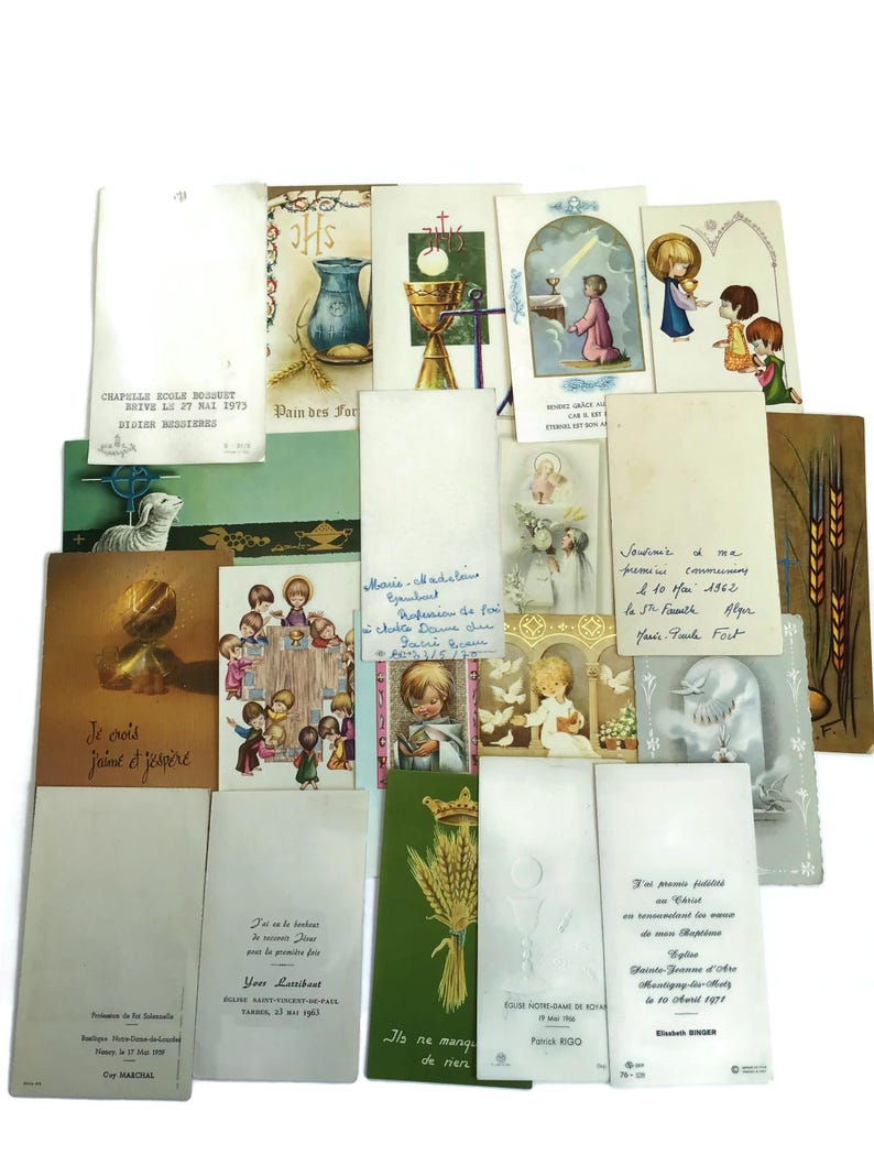Vintage French Communion Cards – Set of 20 Worn Holy Cards – 1960s–70s ...