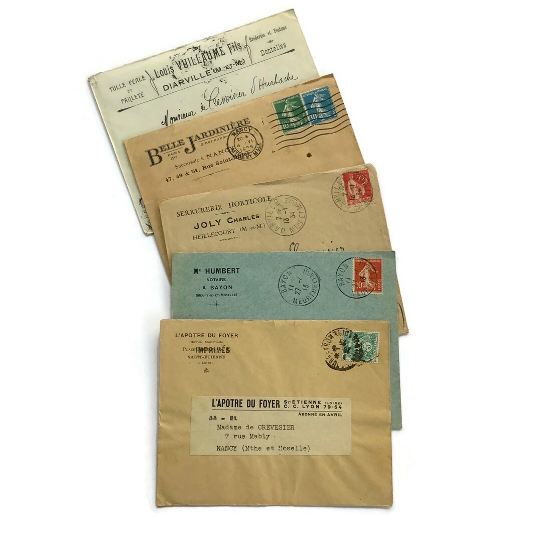 Set of 5 Vintage French Envelopes Stamped, Early 1900s - Etsy