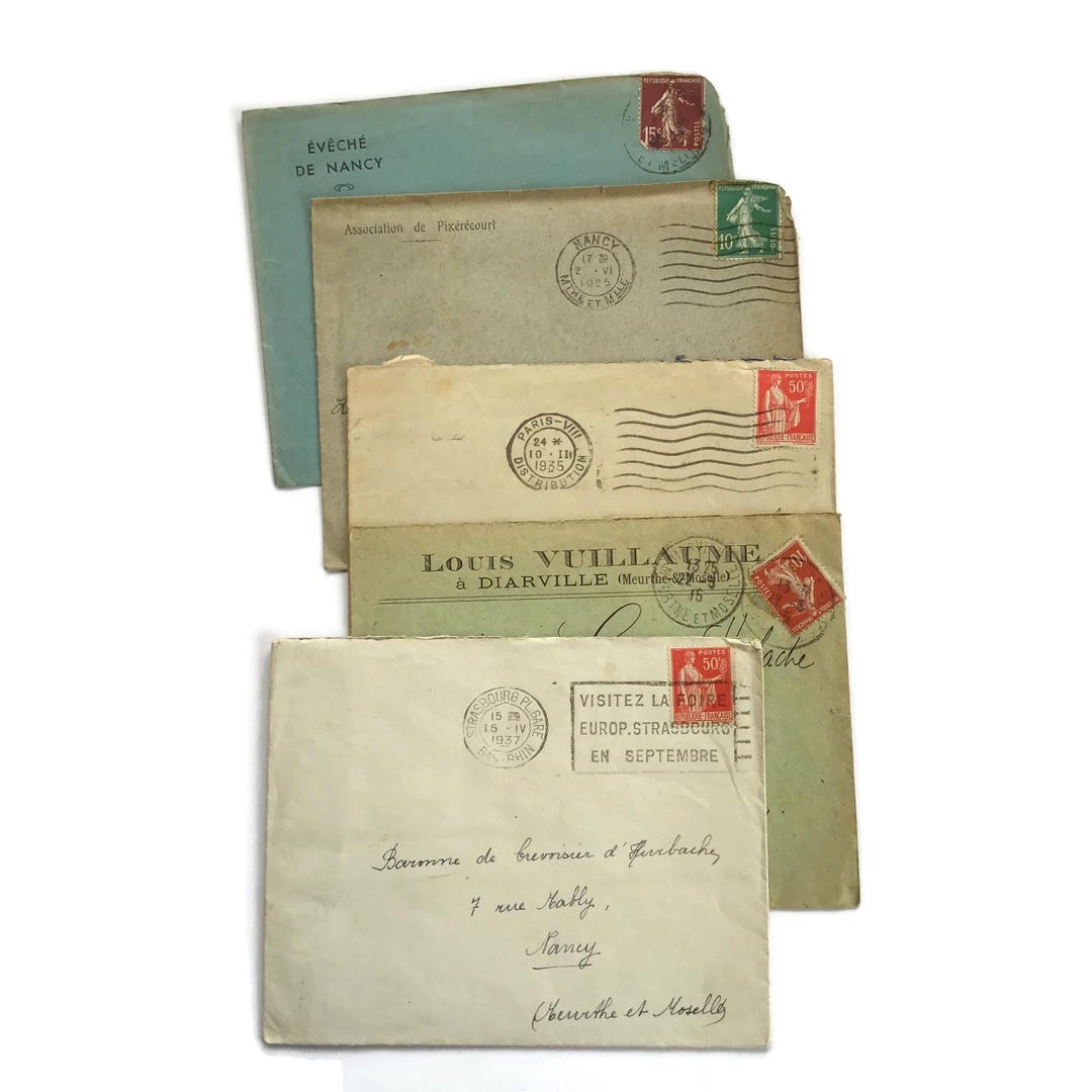 1930s–1940s French Envelope Set | Antique Postmarked Letters to Nancy ...