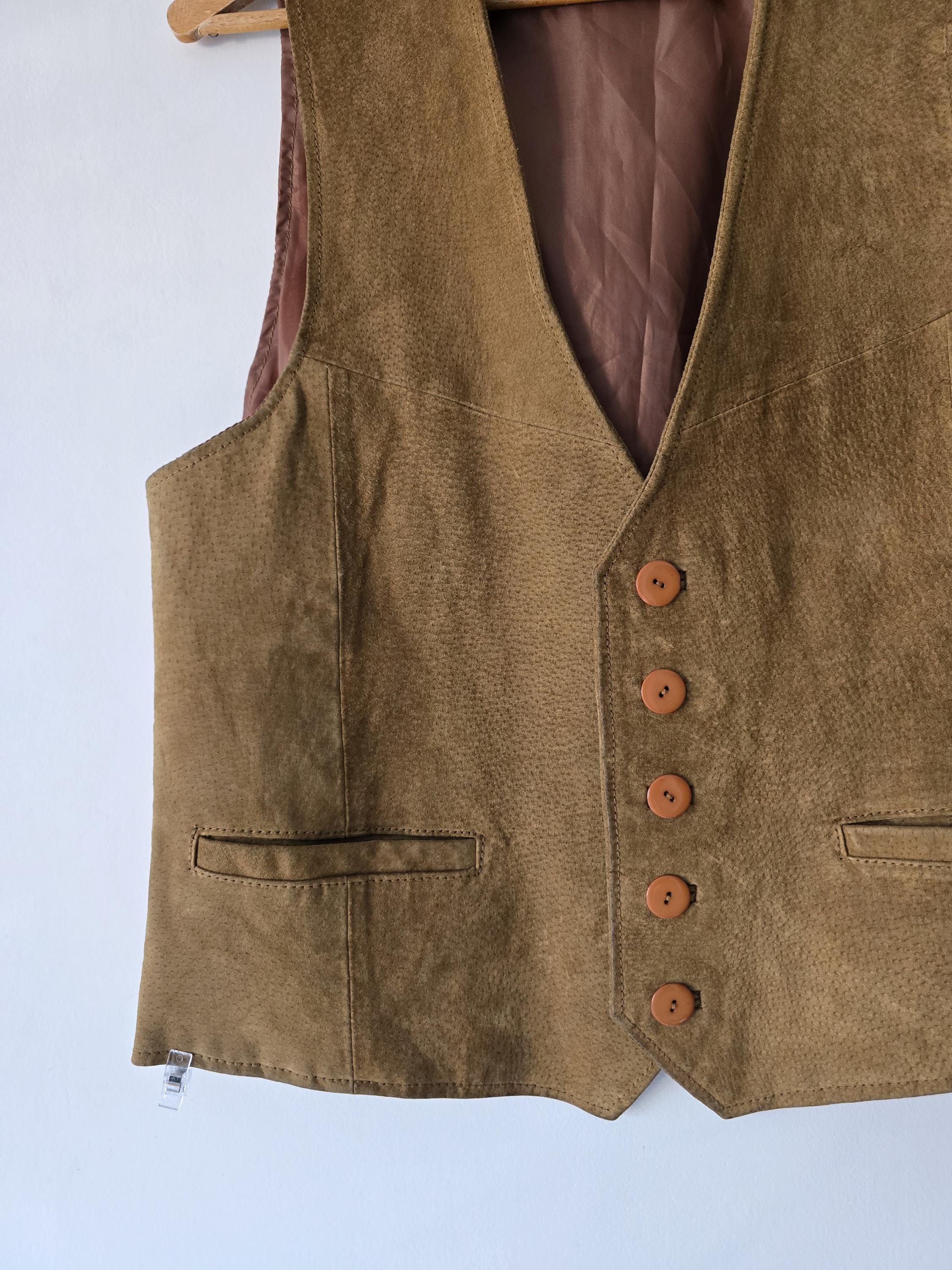 Vintage Brown Suede Leather Vest Western Cowboy Vest Classic Leather ...