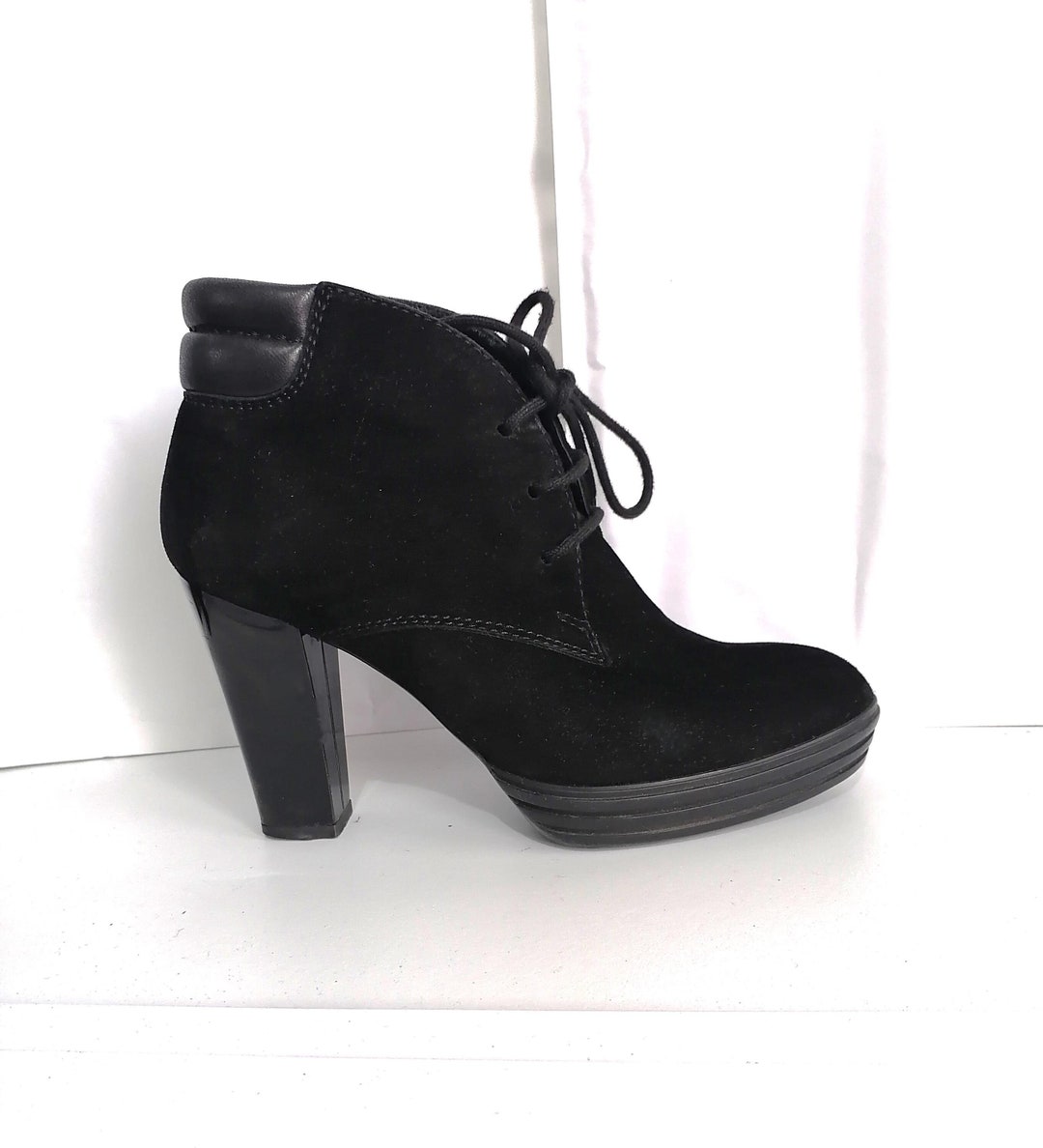 Italian Luxury Suede Leather Booties , Black Wingtip Heels EU 36/ UK 4 ...